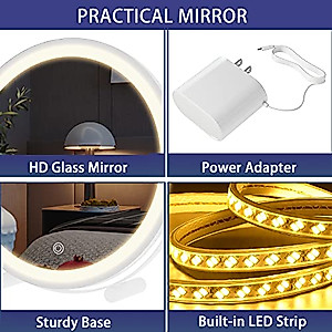 Hasipu Vanity Mirror with Lights, 18" LED Lighted Smart Touch Control 3 Colors Dimmable Round Mirror 360°Rotation White