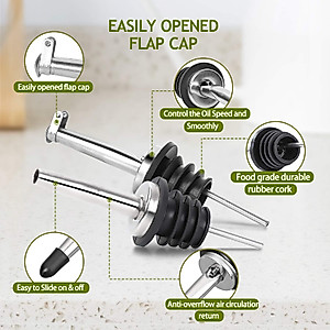 AOZITA 17oz Olive Oil Dispenser Bottle Set with Stainless Steel Holder Rack - 500ml Glass Oil & Vinegar Cruet with No-drip Pourers, Funnel, and Labels - Dark Green & Brown