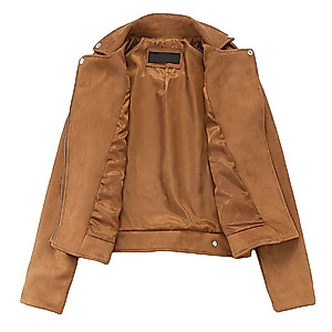 CHARTOU Women's Fall 2023 Fashion Faux Suede Leather Casual Moto Biker Jacket Coats (Medium, Coffee)