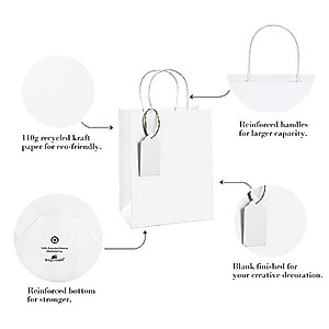 BagDream Kraft Paper Gift Bags with Handles Bulk 50 Pcs 8x4.25x10.5 Inches White Paper Bags with Gift Tags Kraft Bags Retail Bags Heavy Duty Gift Bags