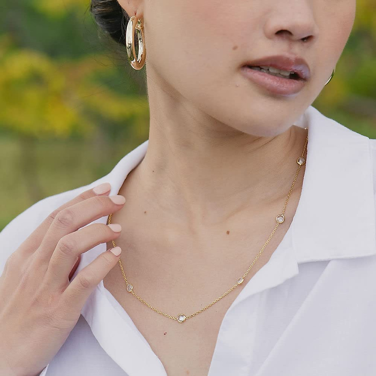 NYC Sterling Women Gold Plated Sterling Silver 3MM Round Cubic Zirconia Station Necklace 16"-30" (20)