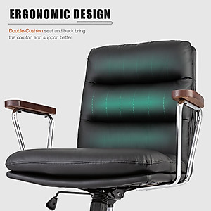 Okeysen Leather Office Chair, Modern Desk Chair with Removable Wooden Armrests, Ergonomic Mid-Back Conference Room Chairs with Wheels, Adjustable Swivel Rolling Chair for Home Office.