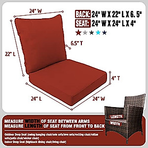 Sundale Outdoor 2PCS Waterproof Olefin Deep Seat Cushions, Outdoor/Indoor Durable Thicken Pad with Adjustable Straps, Perfect for Courtyard, Patio, Garden, Living Room (Red, 24" W x 24" D x 4" T)