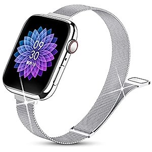 ZXCASD Metal Bands Compatible with Apple Watch Band 38mm 40mm 41mm for Women,Slim Stainless Steel Loop Magnetic Clasp Strap for iWatch Series 8 7 6 5 4 3 2 1 SE（38mm 40mm 41mm,Silver