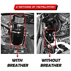 RULLINE Oil Catch Can Kit Oil Separator Reservoir Tank Engine Polish Baffled Compatible with 2011-2019 Ford F150 2.7EB 3.5EB 5.0 Passenger Side with Breather Filter,Aluminum,Black,400ml