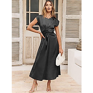 ANRABESS Women's 2023 Formal Dress for Women Summer Maxi Elegant Satin Cocktail Dress Sleeveless Wrap A-Line Flowy Midi Wedding Guest Silk Semi Formal Dress 916heihui-M Black