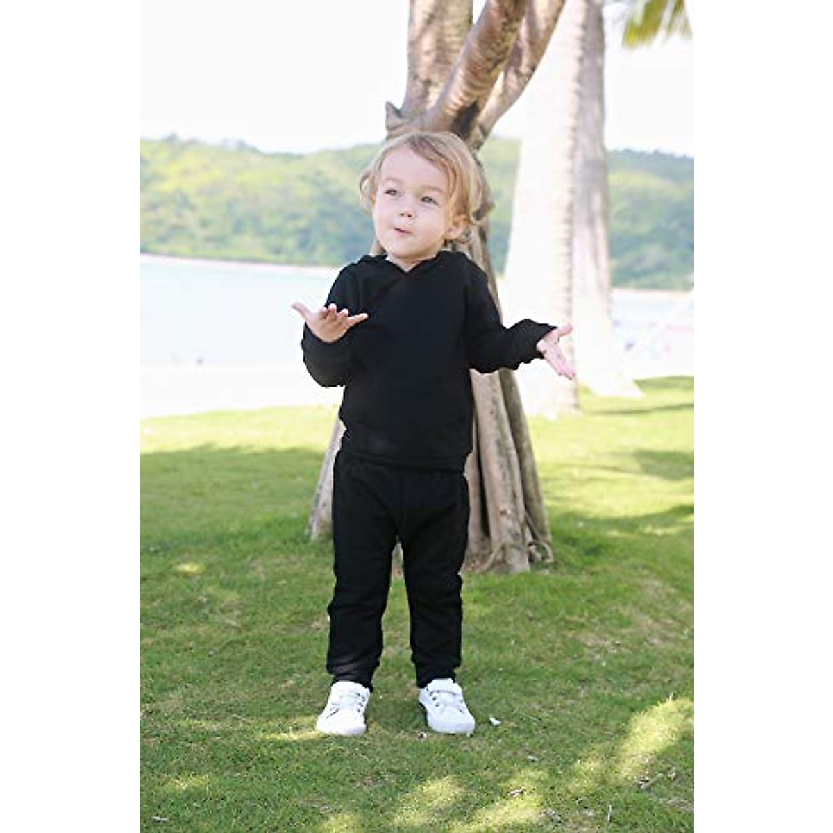 Hipealy Toddler Infant Baby Boy Clothes Hoodie Sweatshirt Pants Boys Gift Solid Color Fall Winter Outfits Set 0-6 Months