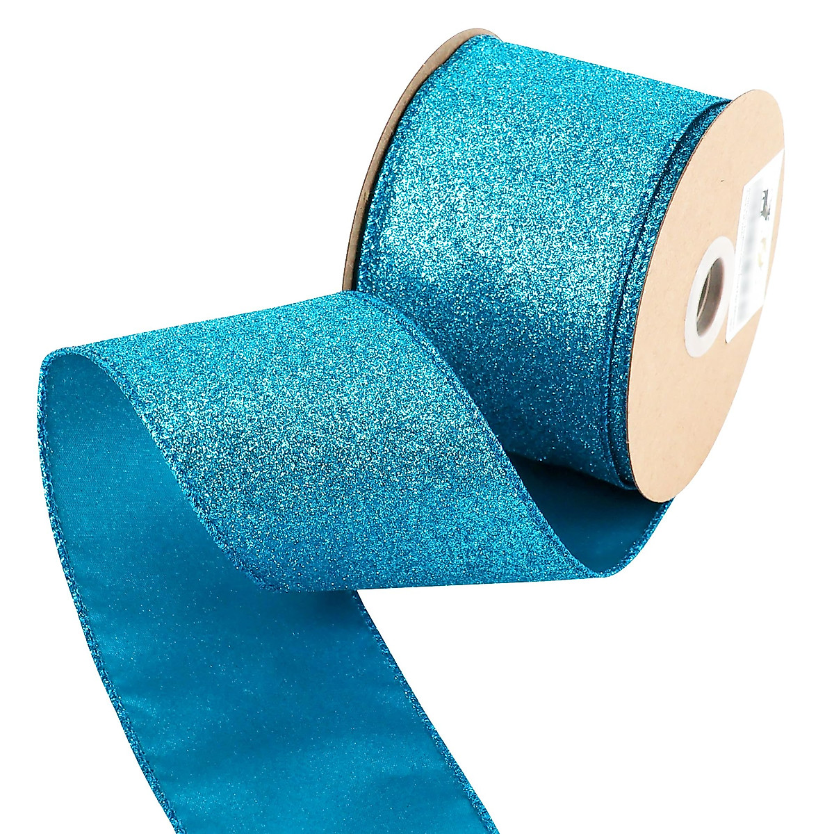 HUIHUANG Turquoise Christmas Ribbon 2-1/2" Sparkle Metallic Glitter Wired Ribbon for Tree, Bows Making, Wreath Supplies, Gift Wrapping, Garland, Home Decor, Crafts -10 Yards