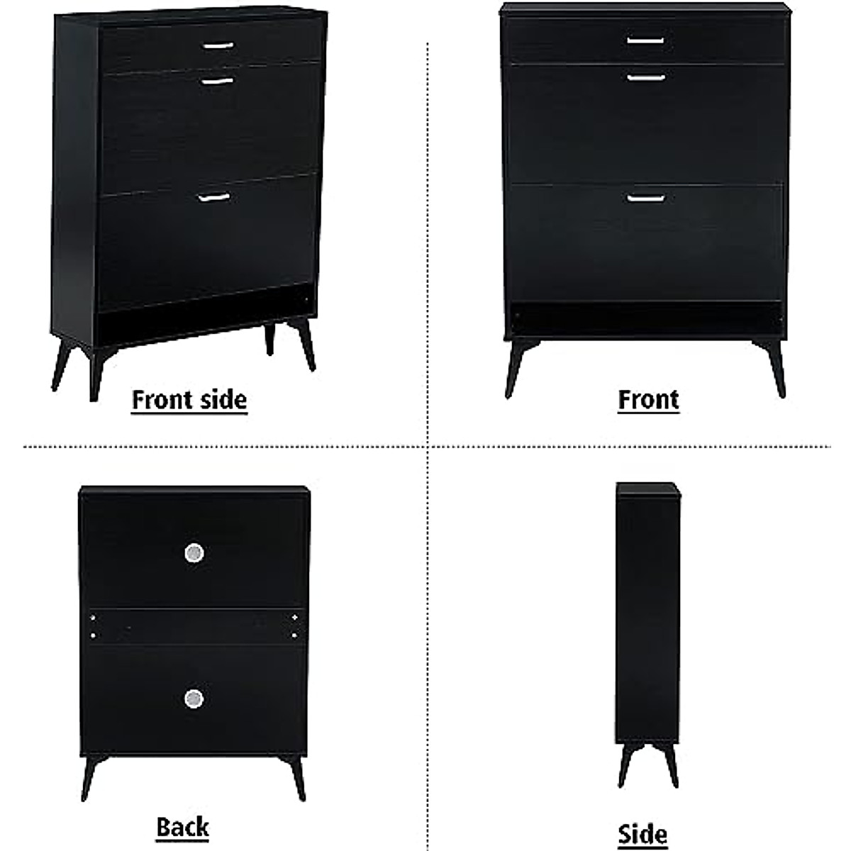 ME2 Shoe Cabinet for Entryway with 1 Slide Drawer & 2 Flip Drawers, Freestanding Shoe Rack Storage Organizer Cabinet(Black)