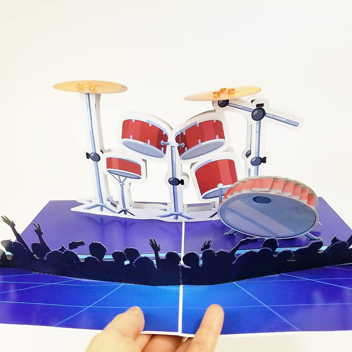 POP CARD EXPRESS Band Drum 3D Pop Up Birthday Card (Blue) - Happy Birthday Pop Up Card, Congratulations Card, Retirement - Music Teacher Gift, Musician, Student, Band Gift, Graduation