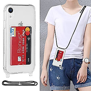 Jaorty Crossbody Wallet Phone Case for iPhone XR with Card Holder,Cute Clear TPU Soft Case with Adjustable Nylon Neck Lanyard Strap iPhone XR Shockproof Protective Case for Womem & Men-Crystal Clear
