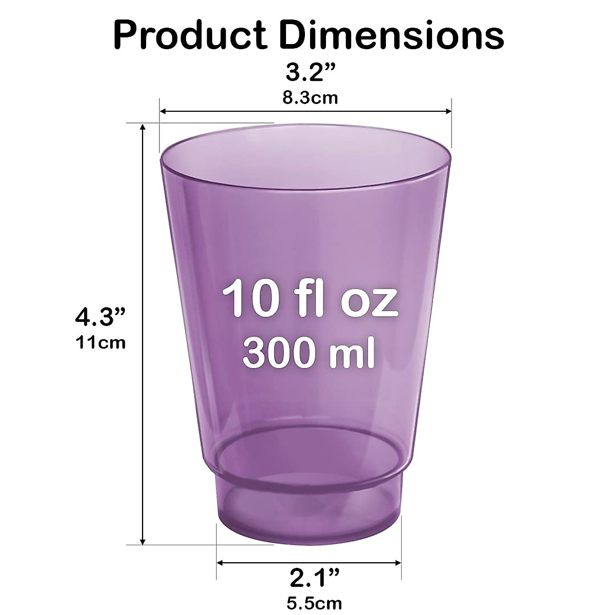 Acrimet Plastic Cup, Reusable, 10oz | 300ml, Tumbler Water, Machine Washable, Stackable Beverage Tumblers, Drinking Cup, Shatterproof, Durable (Purple Color) (Set of 10)