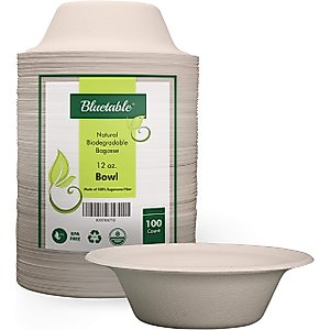 Paper Bowls Disposable 12 oz Bulk - Good For Hot Soup Chili - Compostable Biodegradable Bowl – Made from 100% Sugarcane, Eco Friendly Bagasse Bowls Natural [100 Pack]