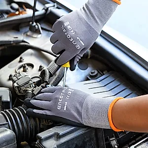 NEOTRIL Safety Work Gloves MicroFoam Nitrile Coated-12 Pairs, Seamless Knit Nylon Bulk Pack Working Gloves with Grip for Men Women Light Duty Work,Automotive,Warehouse (Gray,L)