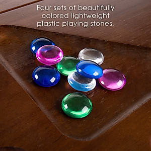 Mancala Board Game- 4 Player, Square Root Strategy Game, Folds for Storage or Travel and Includes 96 Plastic Stones for Kids & Adults by Hey! Play! , Brown