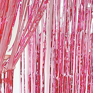 CHRORINE 2pcs 3ft x 8.3ft Pink Tinsel Foil Fringe Curtains Streamers Backdrop for Pink Party Birthday Wedding Bachelorette Baby Shower Bridal Shower Decorations