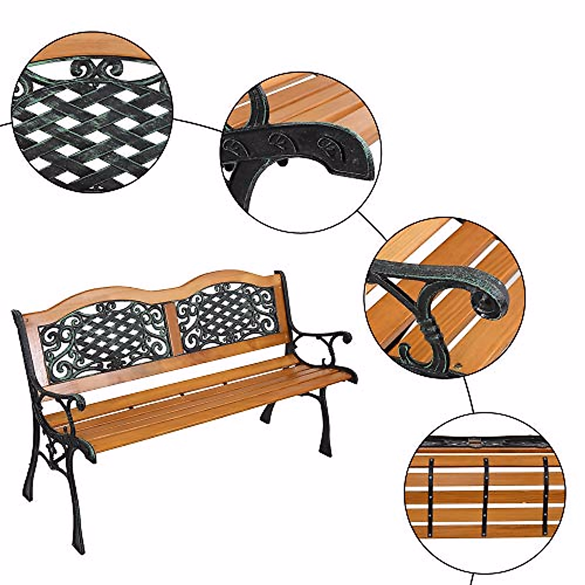 Outvita Garden Bench, 2-Person Loveseat with Cast Steel Legs Antique Armrest and Slatted Seat for Patio Yard Lawn Porch…