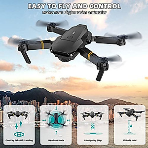 E58 Drones Camera for Adults/Kids/Beginners, Foldable 4K Drone with 1080P HD Camera RC Quadcopter, WiFi FPV Live Video, Altitude Hold, One Key Take Off/Landing, 3D Flip. Gifts for Girls/Boys