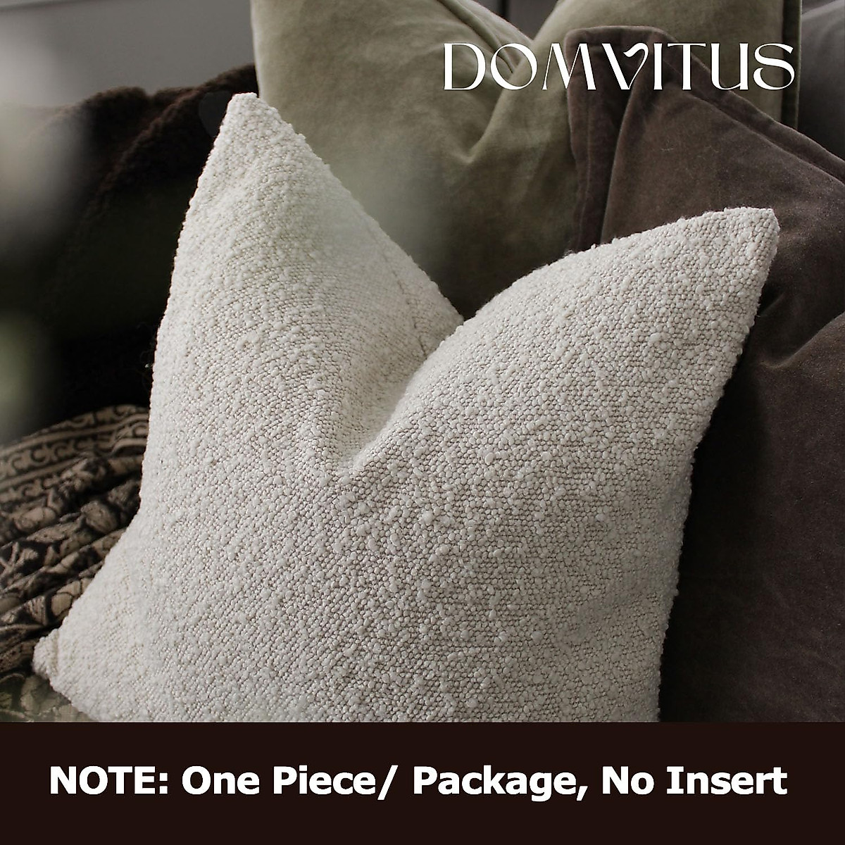 DOMVITUS Luxury Decorative Throw Pillow Cover 18 x 18 Inch Textured Boucle Square Sofa Couch Pillow for Living Room Woven Accent Cushion Case, 1PC, Ivory