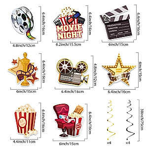SKIRUP 18 Pieces Movie Night Decorations Party Decorations Kit movie night Banner Hanging Swirls Movie Theater Themed for Bridal Shower Birthday Party Supplies Film Backdrop