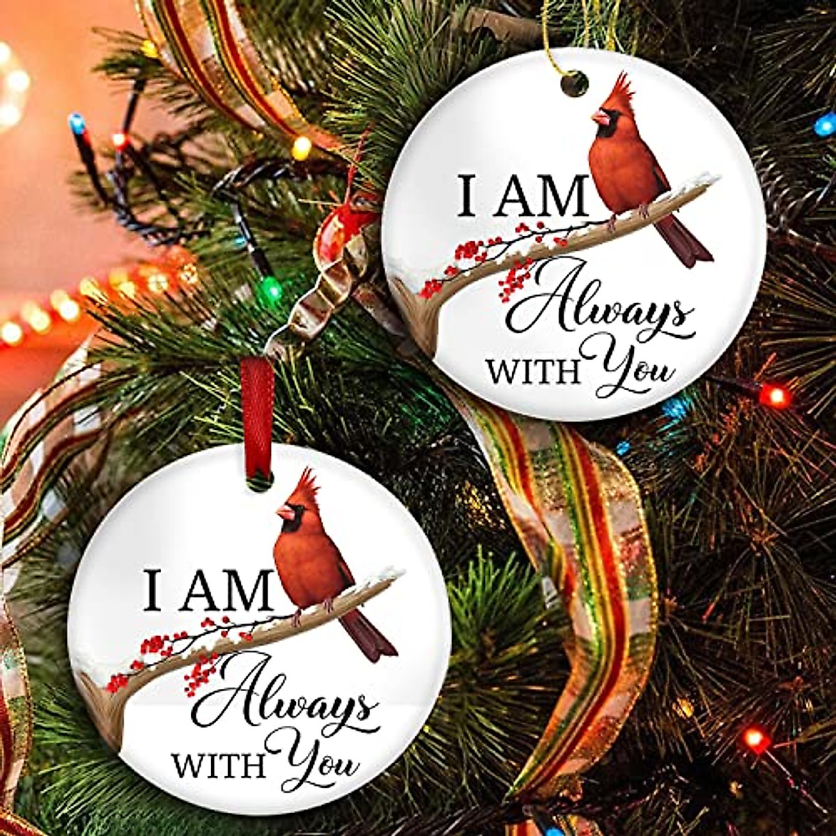 Sympathy Christmas Tree Decorations - 2023 Christmas Ornament - Christmas Sympathy Gifts, Memorial Gifts for The Loss of A Loved One, Christmas Decorations, Cardinal Always with You Ceramic Ornament