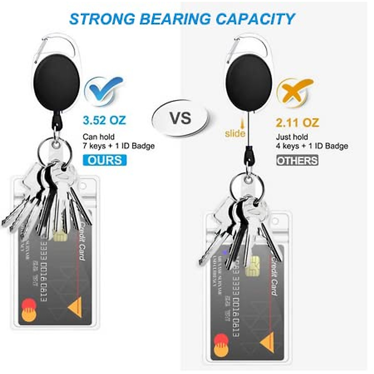 2 Packs Heave Duty Retractable Badge Reels with Carabiner Belt Clip and Key Ring, Badge Holders for ID Card Holders with 26.5 Inch Pull Cord (Black)