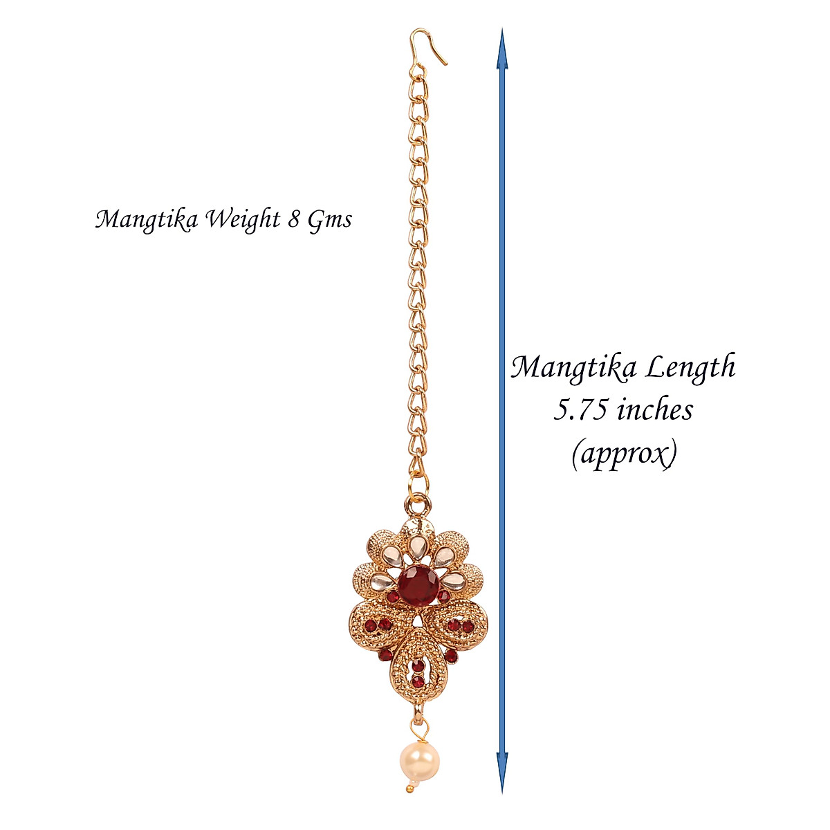 Touchstone NEW Indian Bollywood Traditional Floral Paisley Mughal Kundan Look Faux Ruby Designer Jewelry Mangtika Head Accessory in Antique Gold Tone. for Women.