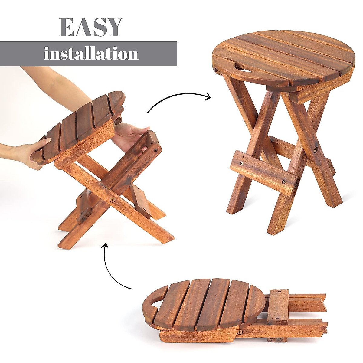 Small Patio Table, Outdoor Folding Side Table, Portable Side Table, Small Side Table, Accent Table, Small Coffee End Table, Wood Table Top for Living Room, Bedroom, Small Space (Set 1)-Natural