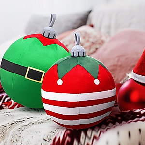 Cinnvoice 2 Pcs Christmas Bell Pillow 9.8 Inch Xmas Round Throw Pillow Elf Balls Velvet Pillows Christmas Home Gift Holiday Decor Cushion for Couch Chair Bed Bedroom Living Room Decoration