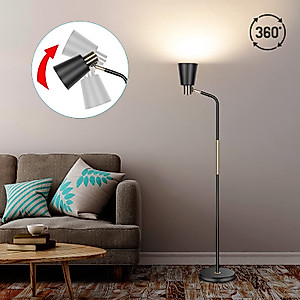 NIOSTA Floor Lamp, Industrial Floor Lamp 360°Rotation Lampshade Modern Standing Lamp, Floor Lamps for Living Room, Office, Bedroom Reading, Work etc(Black)