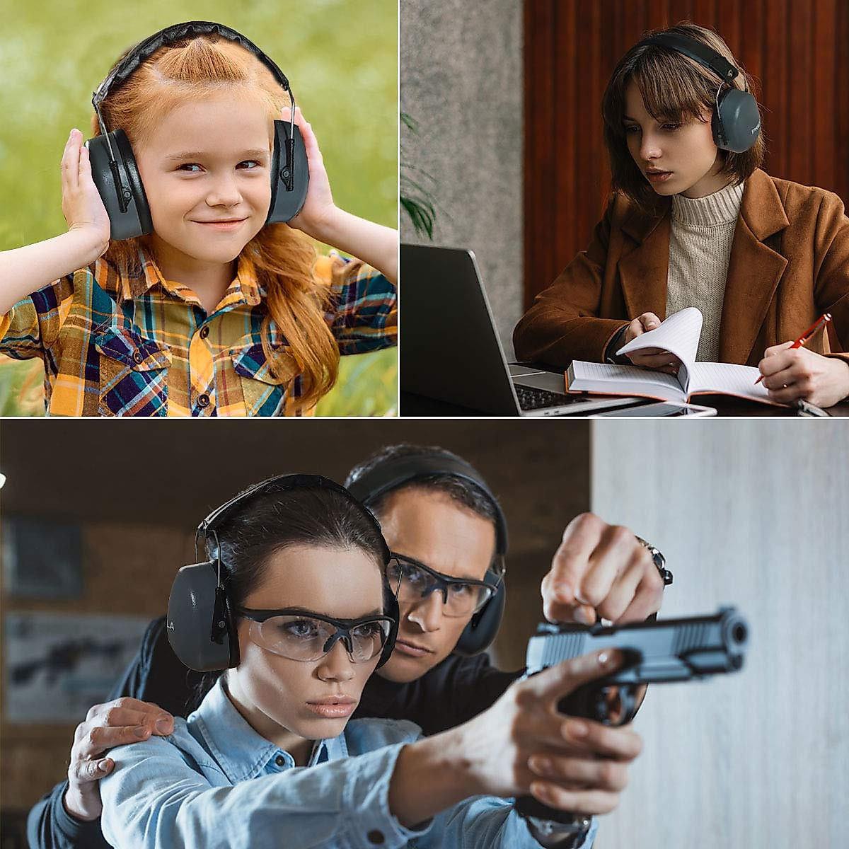 FRIEQ Noise Reduction Ear Muffs 37 dB Shooters Hearing Protection Headphones with LRPu Foam for Shooting, Music & Yard Work 2 Pack (Space Grey)