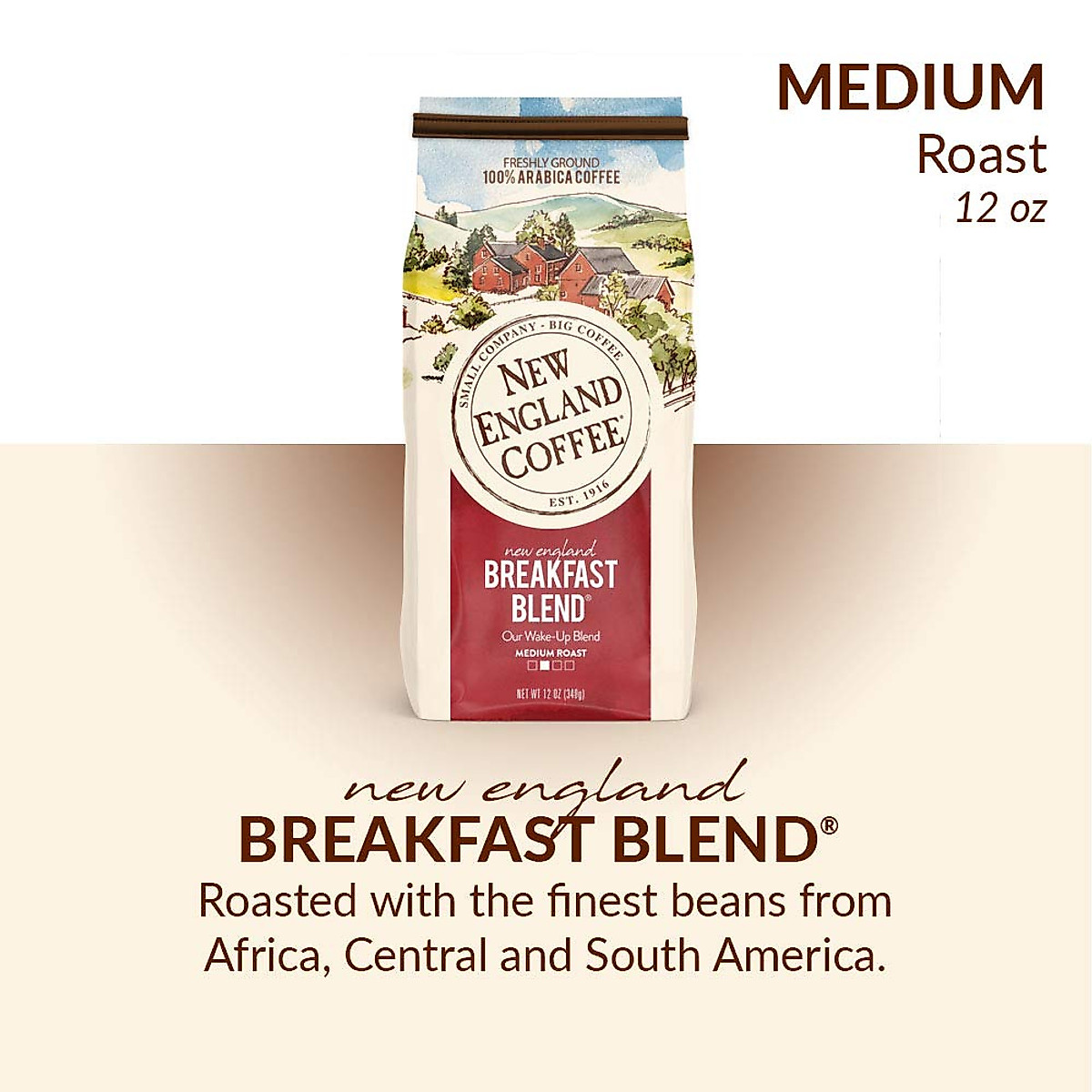 New England Coffee Breakfast Blend Medium Roast Ground Coffee, 12oz Bag (Pack of 3)