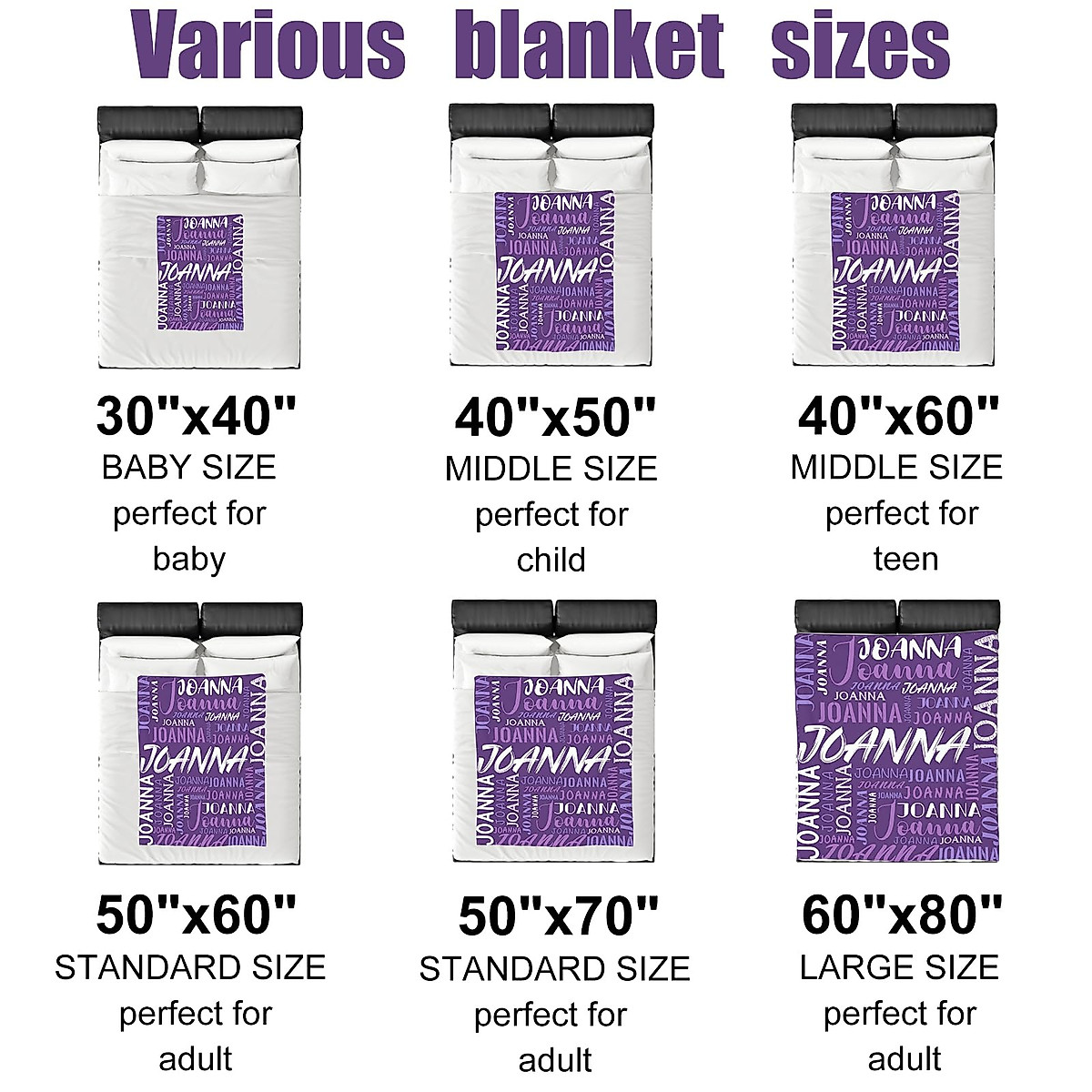 Husguciy Custom Blanket with Name, Personalized Purple Name Fleece Throw Blankets for Men Women Boys Girls Kids Baby, Customized Name Blanket Gifts for Chrismas Halloween Valentines Day