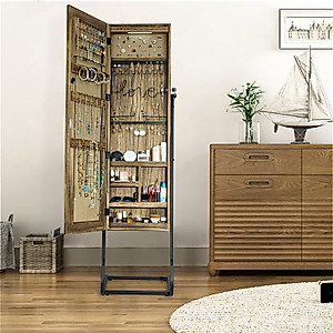 SRIWATANA Jewelry Armoire Cabinet, Solid Wood Standing Jewelry Organizer with Full Length Mirror (Carbonized Black)