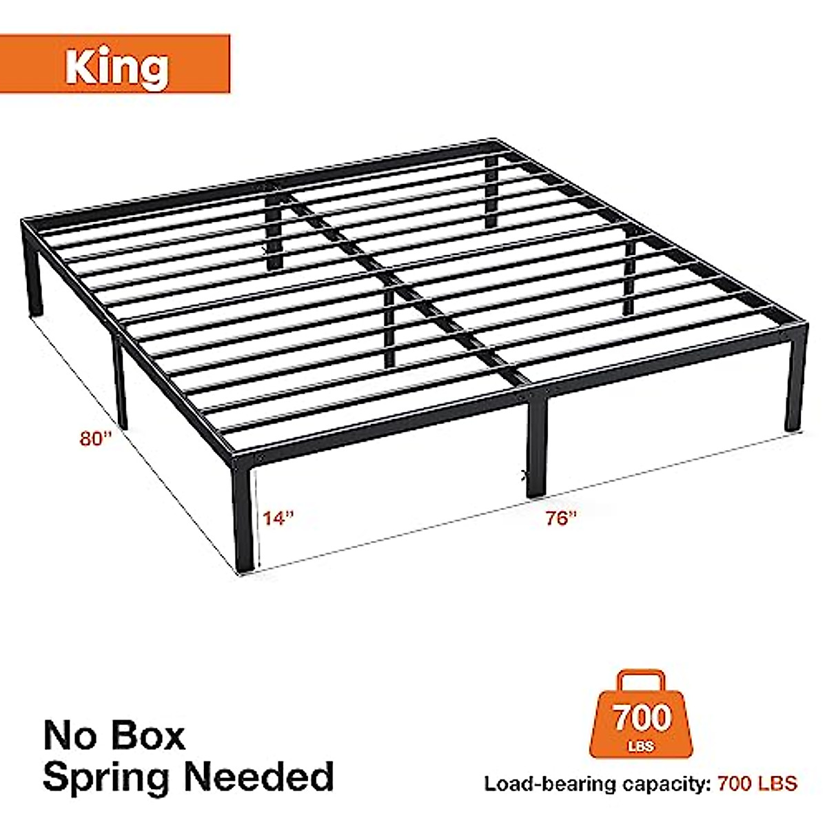 Sweetcrispy King Bed Frame - Heavy Duty Metal Platform Bed Frames King Size with Storage Space Under Frame, 14 Inches, Sturdy Steel Slat Support, No Box Spring Needed