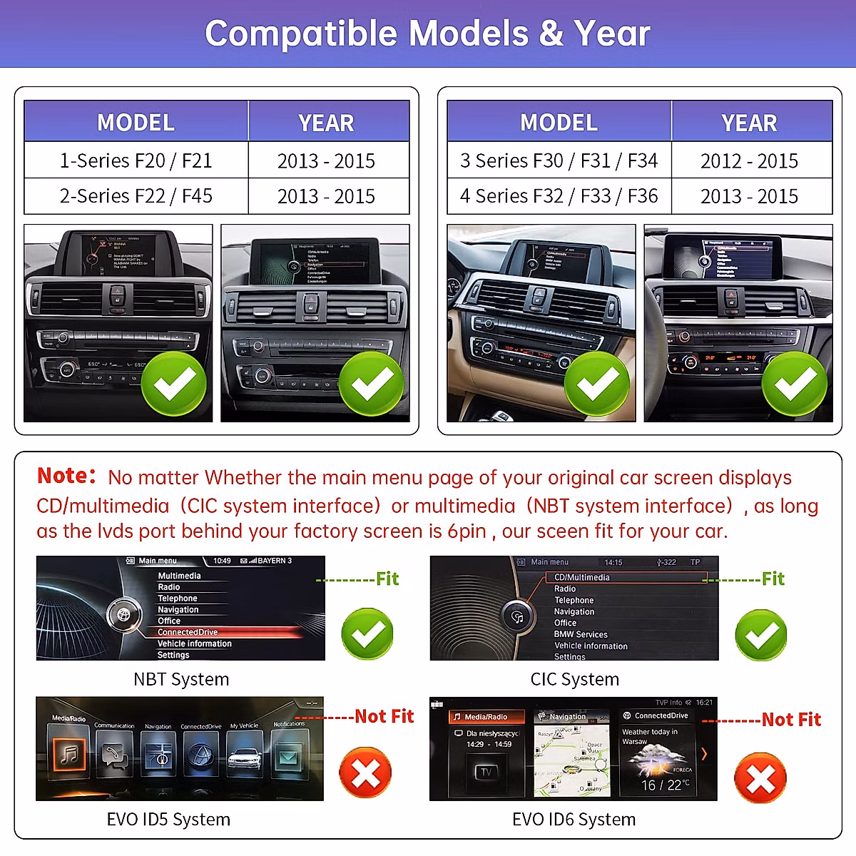 Road Top Wireless Carplay Wireless Android Auto for BMW 1 2 3 4 Series F20 F21 F22 F23 F30 F31 F32 F33 2011-2015 Year with NBT System, Compatible with Apple Carplay Retrofit Kit Decoder