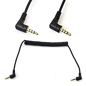 Coiled Stereo Audio Cable, Haokiang 90 Degree Right Angle 3.5mm Male to Male Jack 4 Pole TRRS Extension Aux Audio Coiled Spiral Cable(TRRS M/M)