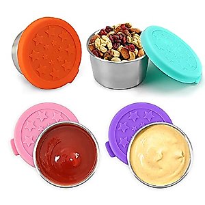 SOPHICO Salad Dressing Container To Go, Small Condiment Containers with Leakproof Silicone Lids, 1.6oz Kids Sauce Cups Stainless Steel Dips Food Storage for Lunch Box Picnic Travel (4 Color, 4 Pack)