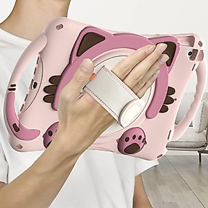 KIQ Cat Shield Case for iPad 9th Generation Case for Kids, Heavy Duty Cute ipad 10.2 case for Kids 7th 8th Gen w/Stand Shoulder Strap - Pink