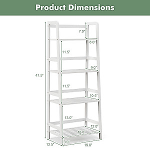 COSTWAY 4-Tier Ladder Shelf, 47.5'' Bamboo Plant Stand Rack, Freestanding Bookshelf, Multifunctional Plant Display, Storage Shelves, Flower Stand Rack Holder for Living Room Balcony, Bedroom (White)