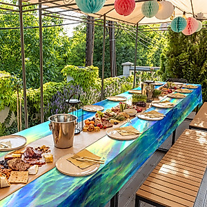 1 Roll 1200 Inch X 54 Inch Iridescent Under The Sea Tablecloth Ocean Wave Tablecloth Plastic Disposable Iridescent Table Covers Backdrop for Ocean Under The Sea Mermaid Pool Beach Party Decorations