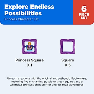 MAGFORMERS Princess Character 6 Pieces Add on, Rainbow Colors, Educational Magnetic Geometric Shapes Tiles Building STEM Toy Set Ages 3+