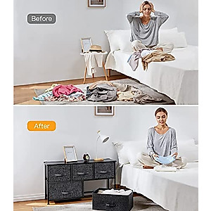 5 Drawers Dresser,5 Black Fabric Dresser for for Bedroom Closets, Living Room, Nursery Room, Hallway Storage Tower Decor