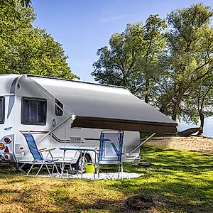 Suncode RV Awning Fabric Replacement Waterpoof Universal Outdoors Canopy for Camper,Trailer,and Motorhome Awning Replacement Premium Grade Vinyl RV Canopy Replacement 10'(Fabric 9'2") Black Fade