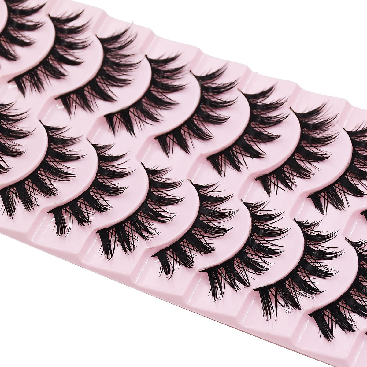 AUGENL 10Pairs False Eyelashes Cute Japanese Style Makeup Thick Eye Lash Extension,Cosplay Anime Makeup Eyelashes Reusable Lashes Manga Eye Makeup Tools (H03)