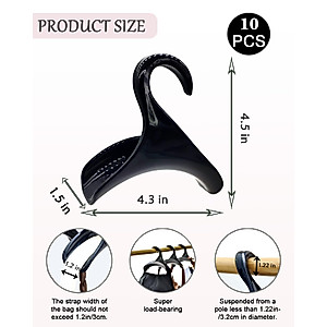 SEEBRIDER Bag Hanger, Purse Holder for Closet Black Backpack Hanger Hook for Organizer Storage Purses Tote Bag Backpacks Handbags(10 Pack)