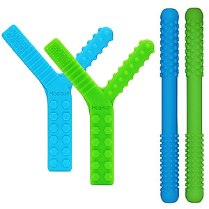 Chewy Toys for Autistic Kids, 2 Pack Chew Tubes Sticks Oral Motor Tools for Humans, Silicone Baby Teething Toys for Babies with Autism, ADHD, SPD, Biting, Nursing, Fidget or Special Needs