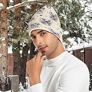 Naanle Floral Koalas Mens Womens Beanie Hat Stretch Slouchy Warm Knit Winter Hats Skully White Beanie Women Ski Beanies Cap