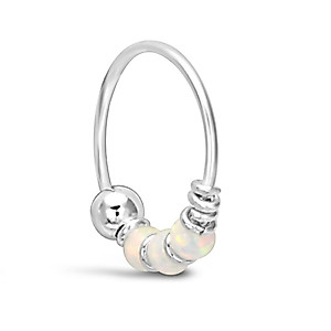 Handmade Silver Single 10MM Cartilgae Helix Piercing Hoop Earring with Trio White Opal, 925 Sterling Silver Very Small 10MM Thin 22 Gauge Hoop for women, By Miya Jewelry Creations