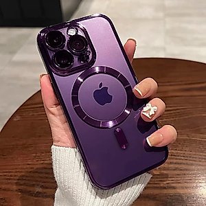 ZIYE Magnetic Case for iPhone 13 Pro Max Case [Compatible with MagSafe] Camera Lens Protector Plating Luxury Cover for Women Men Clear Soft TPU Shockproof Protective Phone Case - Purple